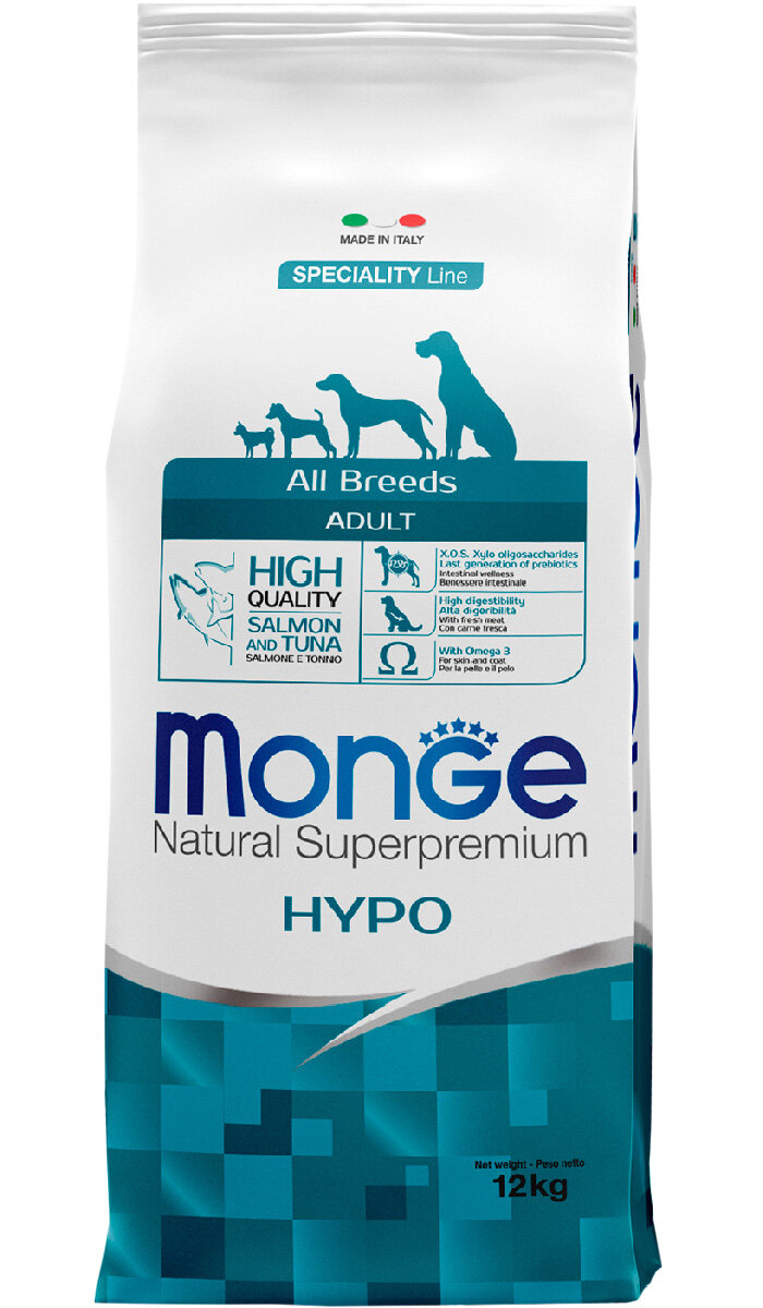 Корм сухой Monge Speciality Dog Hypo Salmon для взрослых собак всех пород при аллергии, лосось, тунец, 12 кг