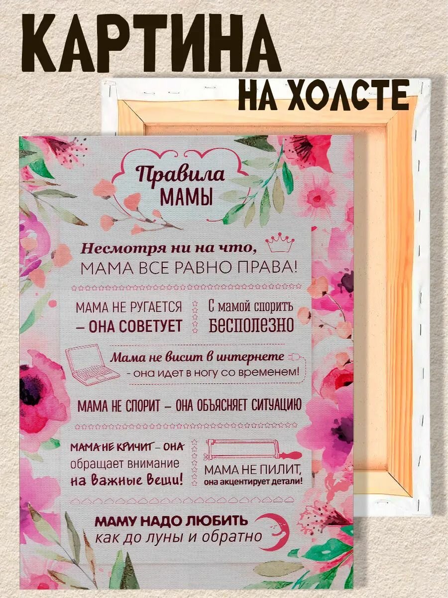 Картина на стену Правила мамы и папы, на подрамнике, 1шт, 25х17 размер.