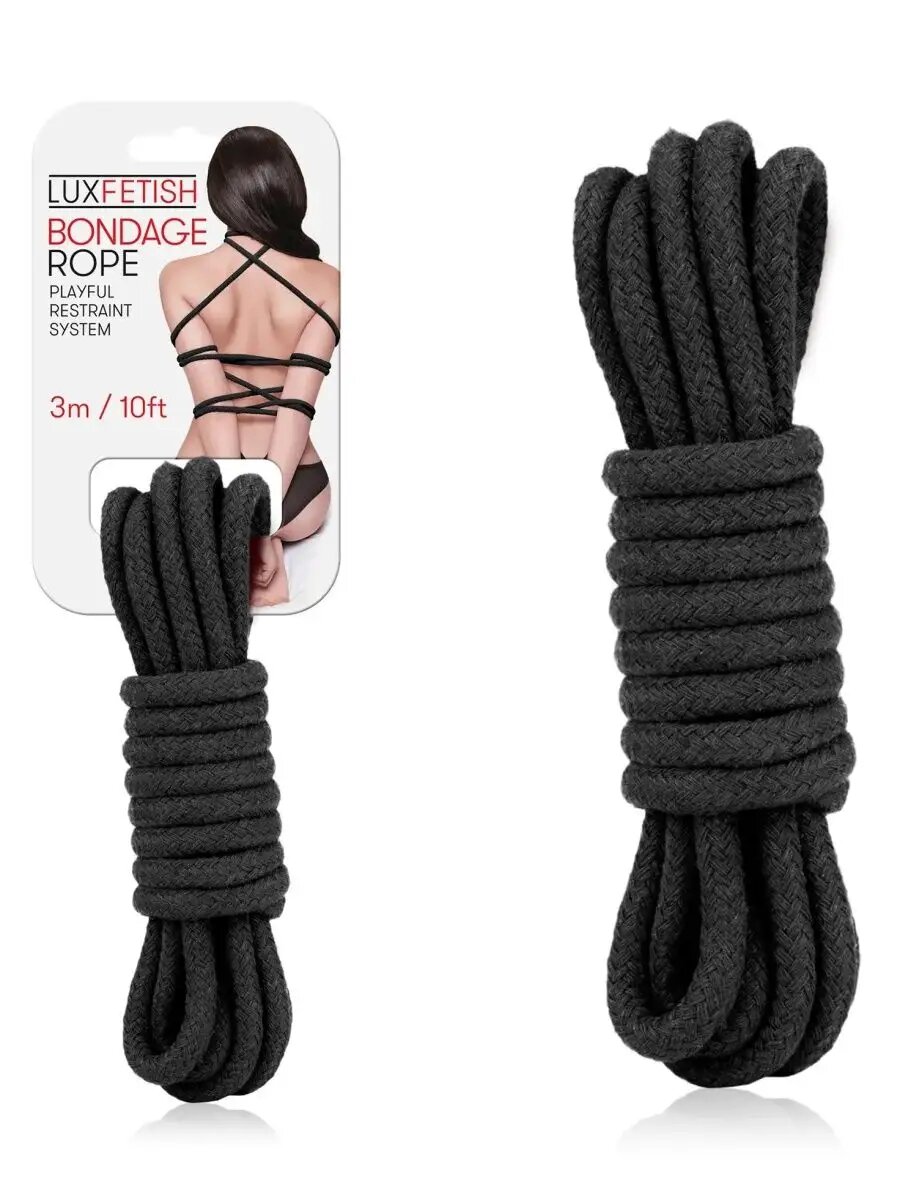 Веревка Lux Fetish LF5100, для бондажа, хлопок 80%/полипропилен 20%, черная, 3м