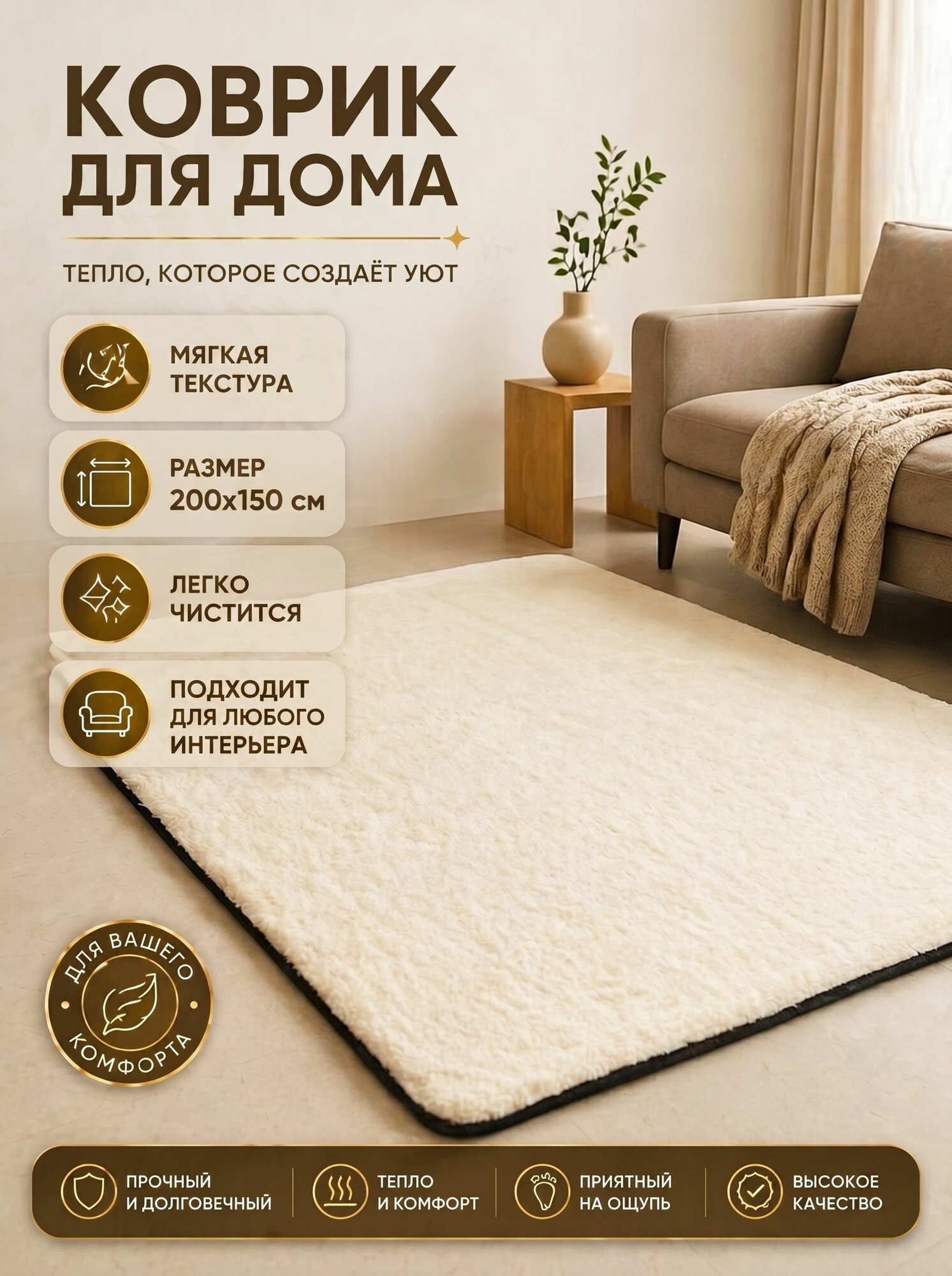 Ковер шерстяной натуральный