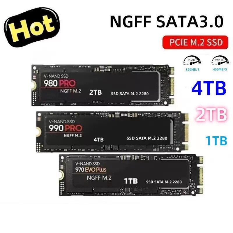 Накопитель NGFF PCIe M.2 4ТБ, скорость чтения до 7300МБ/с, черный