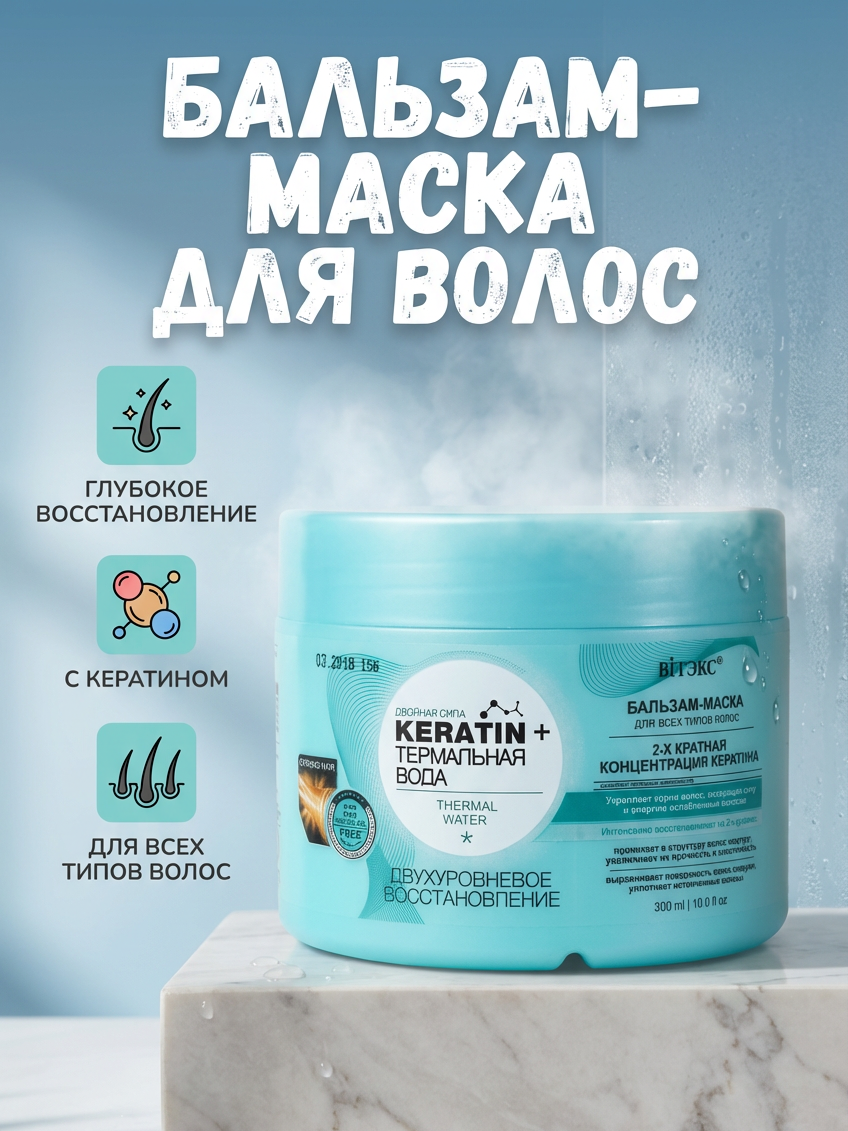 Бальзам-Маска для волос термальная вода "Двухуровневое восстановление" Витэкс 300 мл