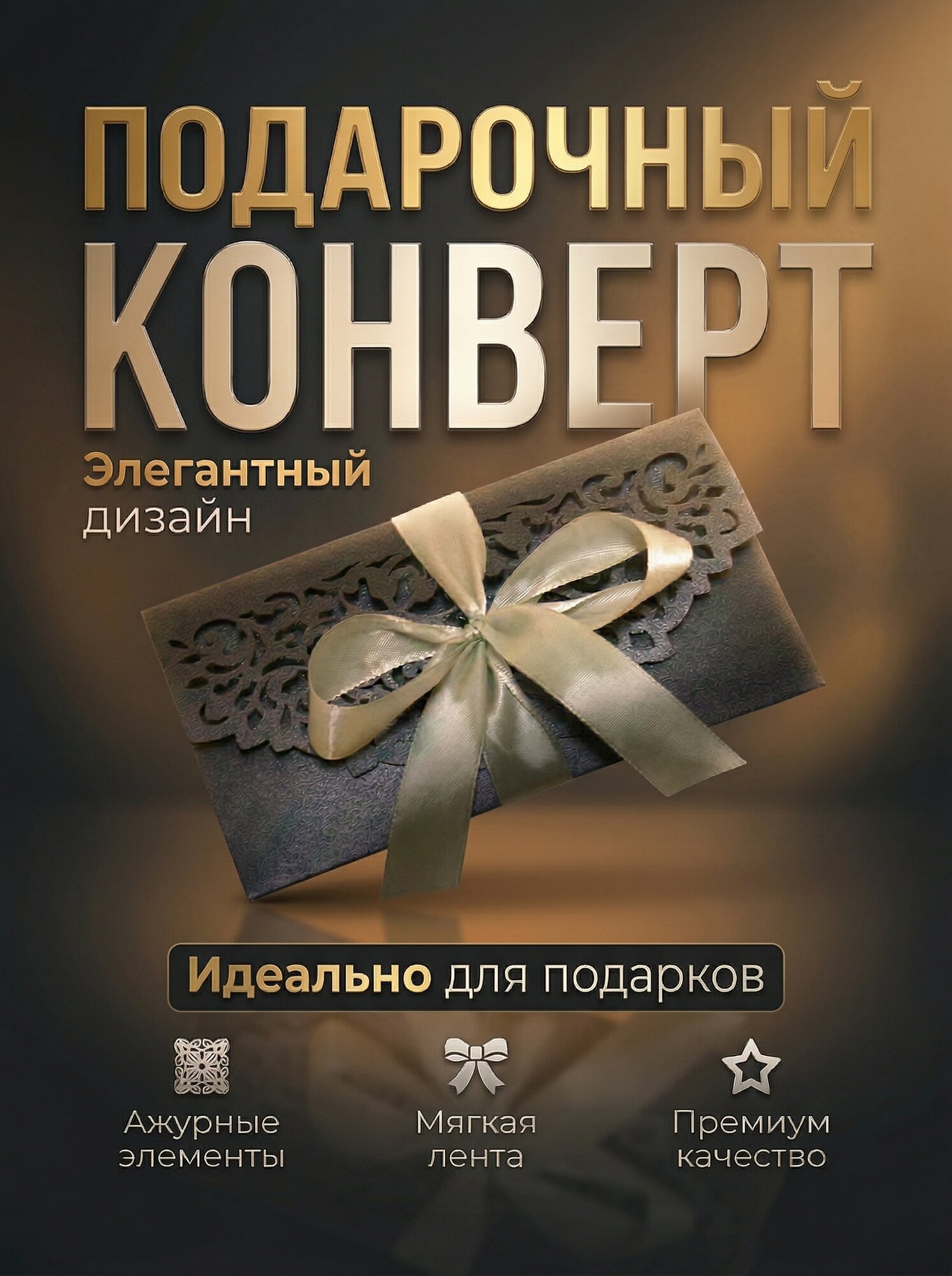 Подарочный конверт "На свадьбу/день рождение", дизайнерский картон, черный