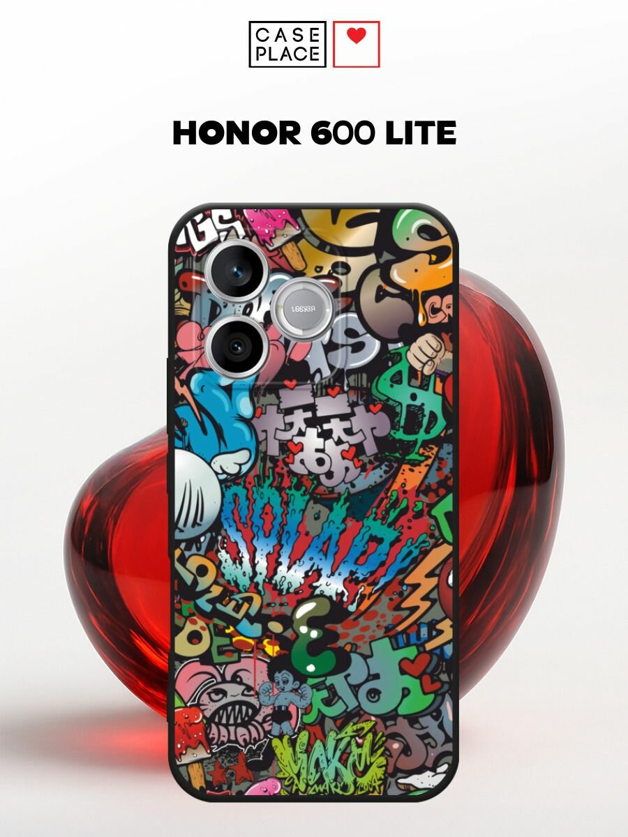 Черный матовый чехол на Honor 600 Lite / Хонор 600 Лайт с принтом Граффити надписи