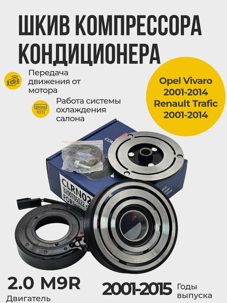 Шкив компрессора кондиционера Рено Трафик, Опель Виваро 2.0M9R