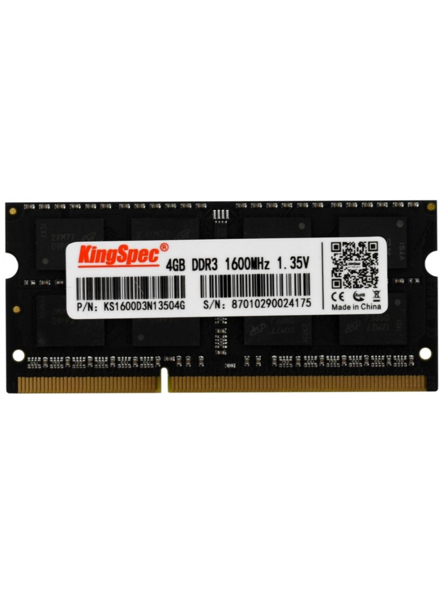 Память DDR3 4GB 1600MHz Kingspec KS1600D3N13504G RTL PC3-12800 CL11 SO-DIMM 204-pin 1.35В single rank RTL