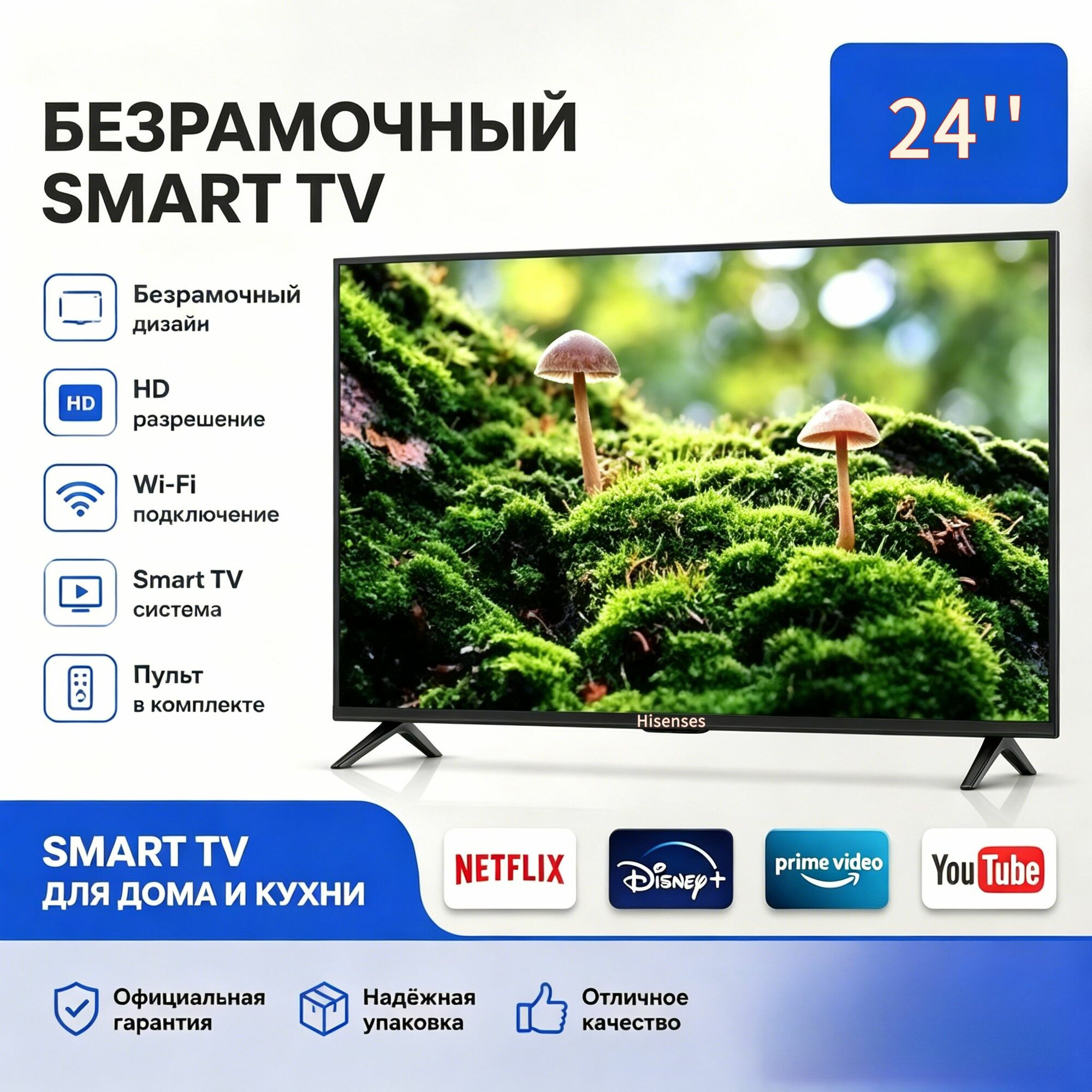 24-дюймовый ультратонкий HD-телевизор, поддерживает антенну T2, подходит для дома, тренажерного зала, караоке или бара, поддерживает Wi-Fi