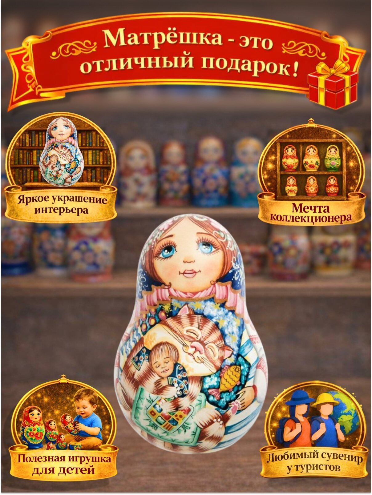 Матрешка - неваляшка Кот - баюн — фото 1