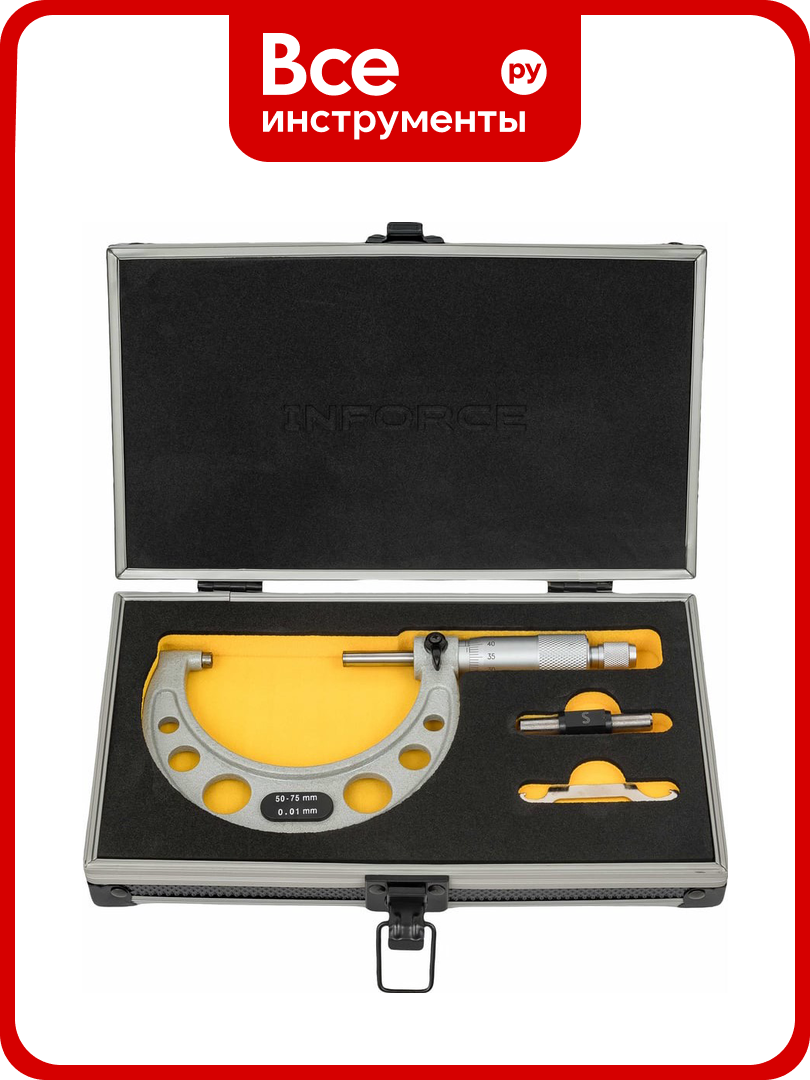 Микрометр Inforce 50-75мм*0.01мм 06-11-43, для измерения линейных размеров деталей