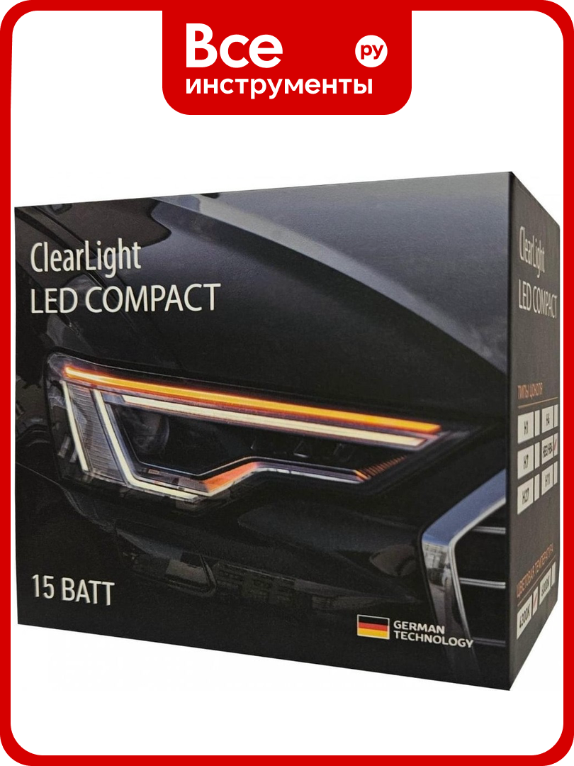 Комплект ламп Clearlight LED Compact H4 15 W, 4500 lm, (2 шт), 4300 K CLCT43LEDH4-2, светодиодная лампа холодного света
