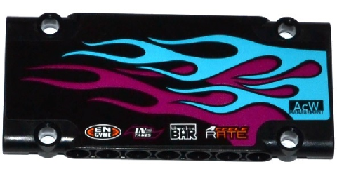 Technic, Panel Plate 5 x 11 x 1 with Medium Azure and Magenta Flames and Sponsor Logos Pattern Model Right (Sticker) - Set 42050, 64782pb017R Black U