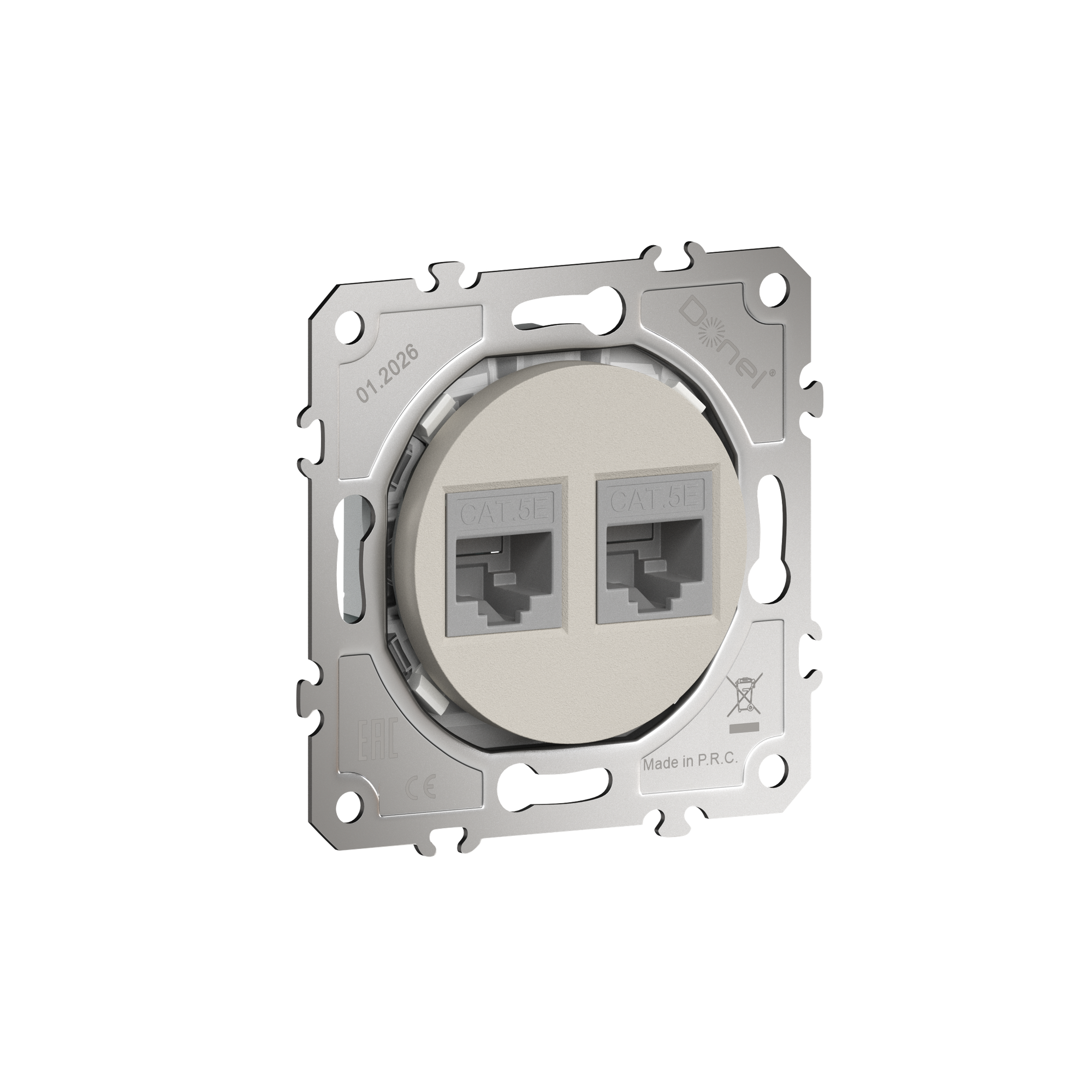 Розетка компьютерная RJ45 cat.5e на 2 порта, цвет матовый кашемир, серия D16, Donel