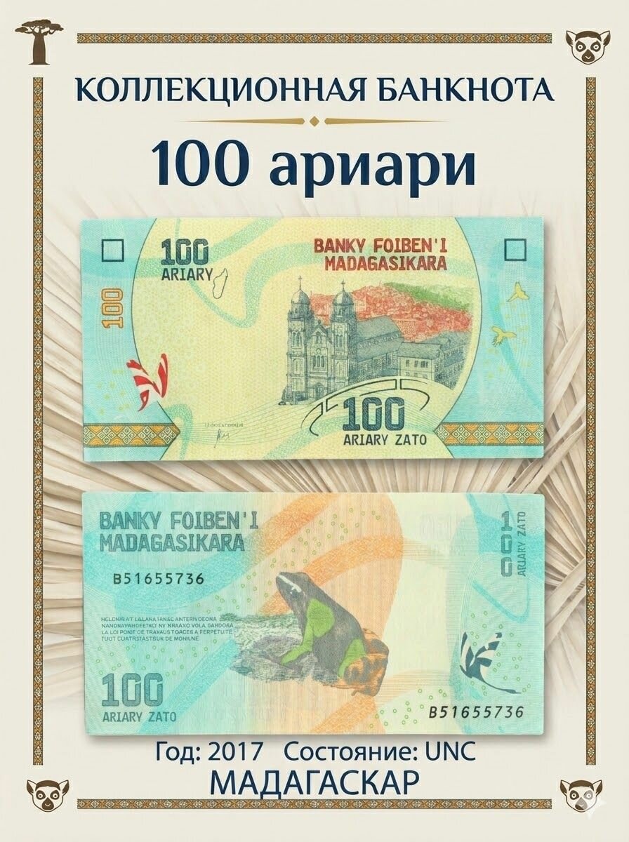 Подлинная банкнота Мадагаскар 100 ариари 2017 года