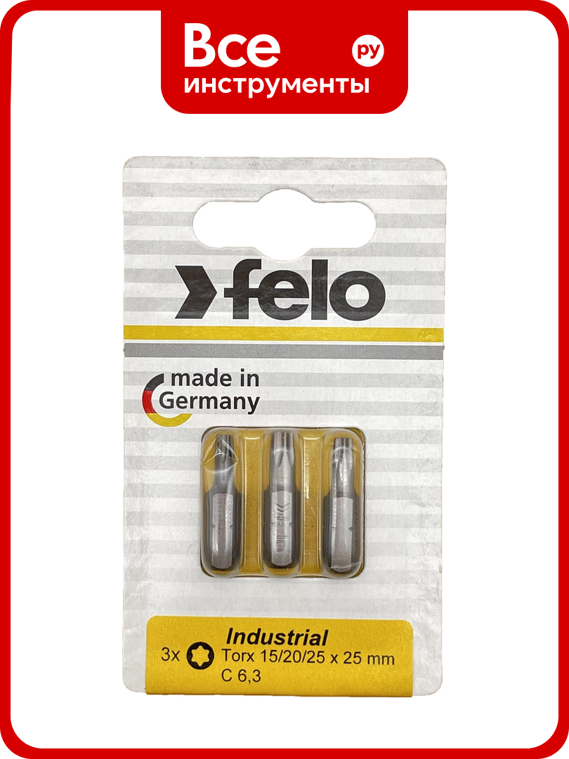 Биты Industrial 3 шт, T15/T20/T25, 25 мм, в блистере Felo 02693316