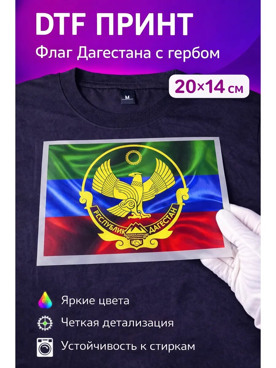 Термонаклейка Флаг и герб Дагестана для переноса на одежду