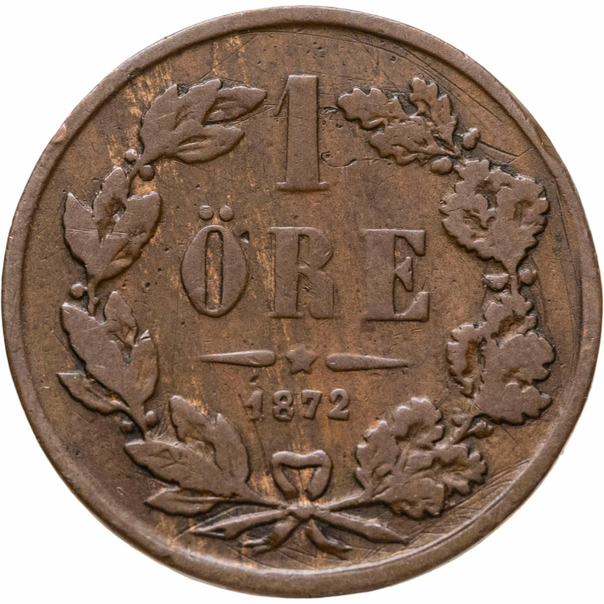 Швеция 1 эре (ore) 1872 Буквы L.A. под бюстом