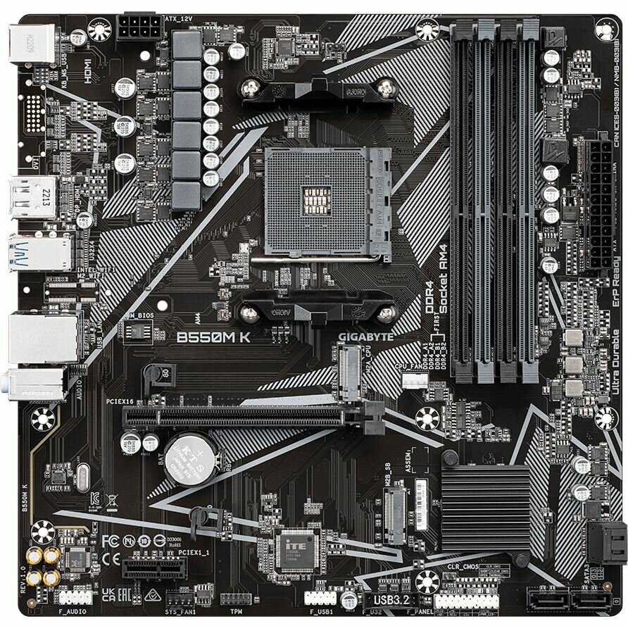 Материнская плата Gigabyte B550M K, AM4, AMD B550, 4xDDR4