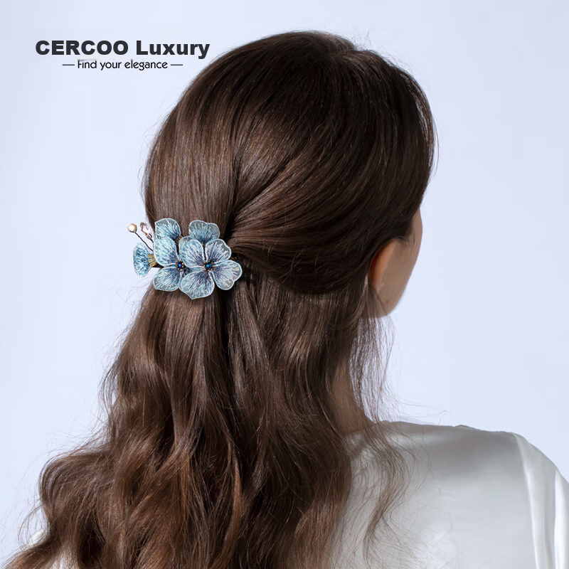 Cercoo Butterfly Embroidery Series Hair Clip, Side Clip, Light Luxury Hairpin, Christmas Gift for Girlfriend, Blue
