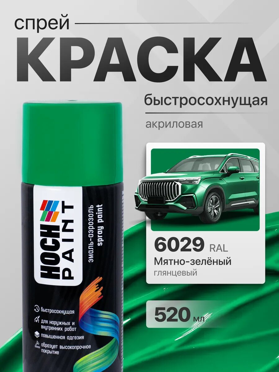 Краска автомобильная спрей мятно-зеленый 6029, 520 мл