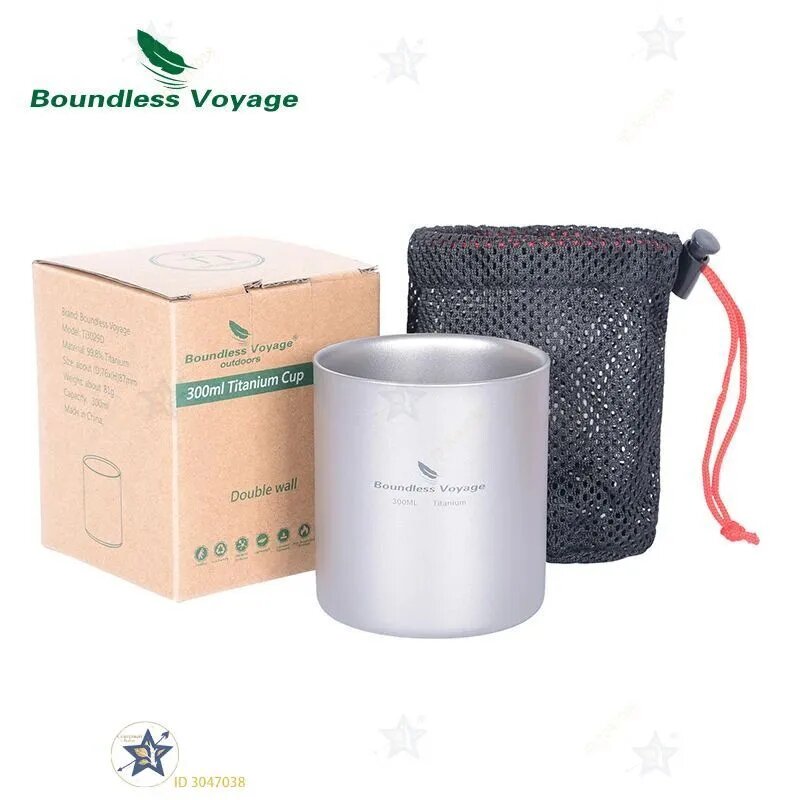 Титановая Кружка Boundless Voyage Двухслойная Складная Для Походов, Сверхлегкая (99.8% Ti) Идеальна Для Кофе И Чая
