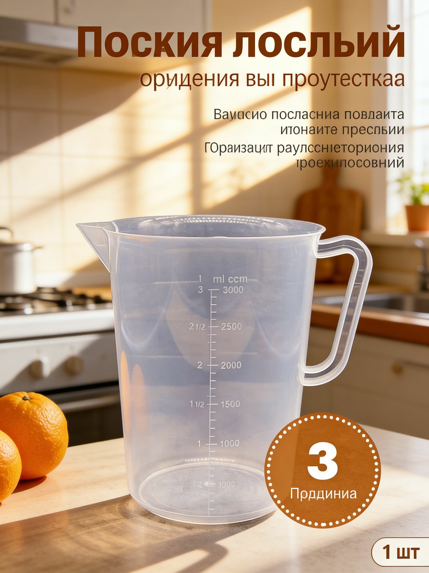 Емкость мерная, 2999,5 мл, 1 шт мерный стакан мерная посуда кухонная мерная емкость