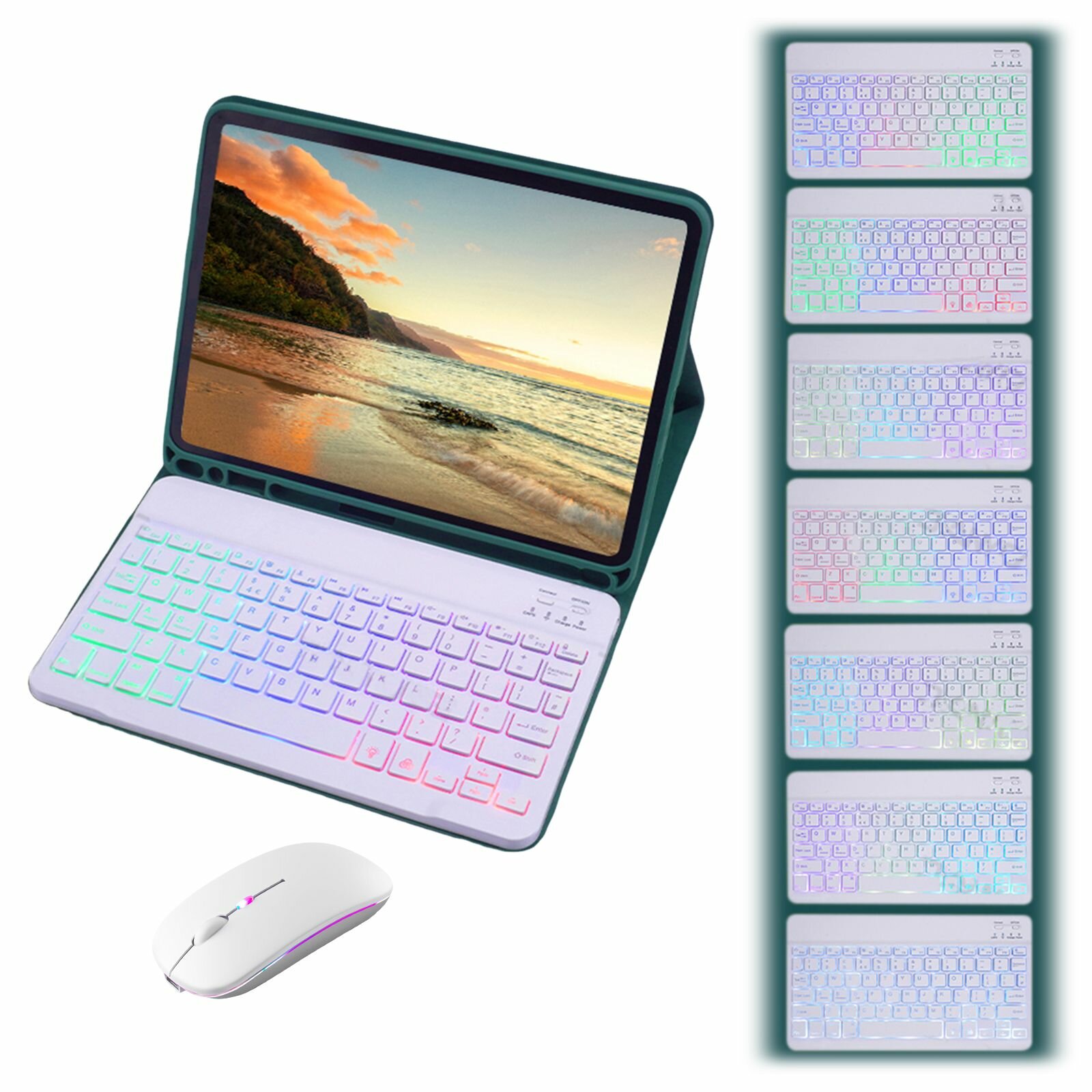 Чехол-клавиатура для iPad 10 и 11 с RGB-подсветкой, магнитным креплением и слотом для стилуса