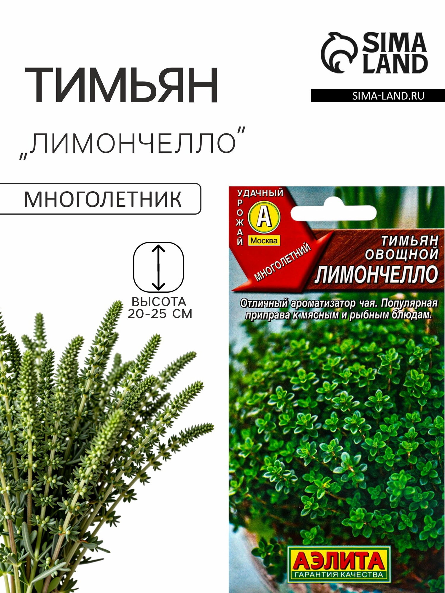 Семена Тимьян овощной "Лимончелло", 0.2 г, "аэлита", применение: душистые (на зелень, в салаты, в блюда)