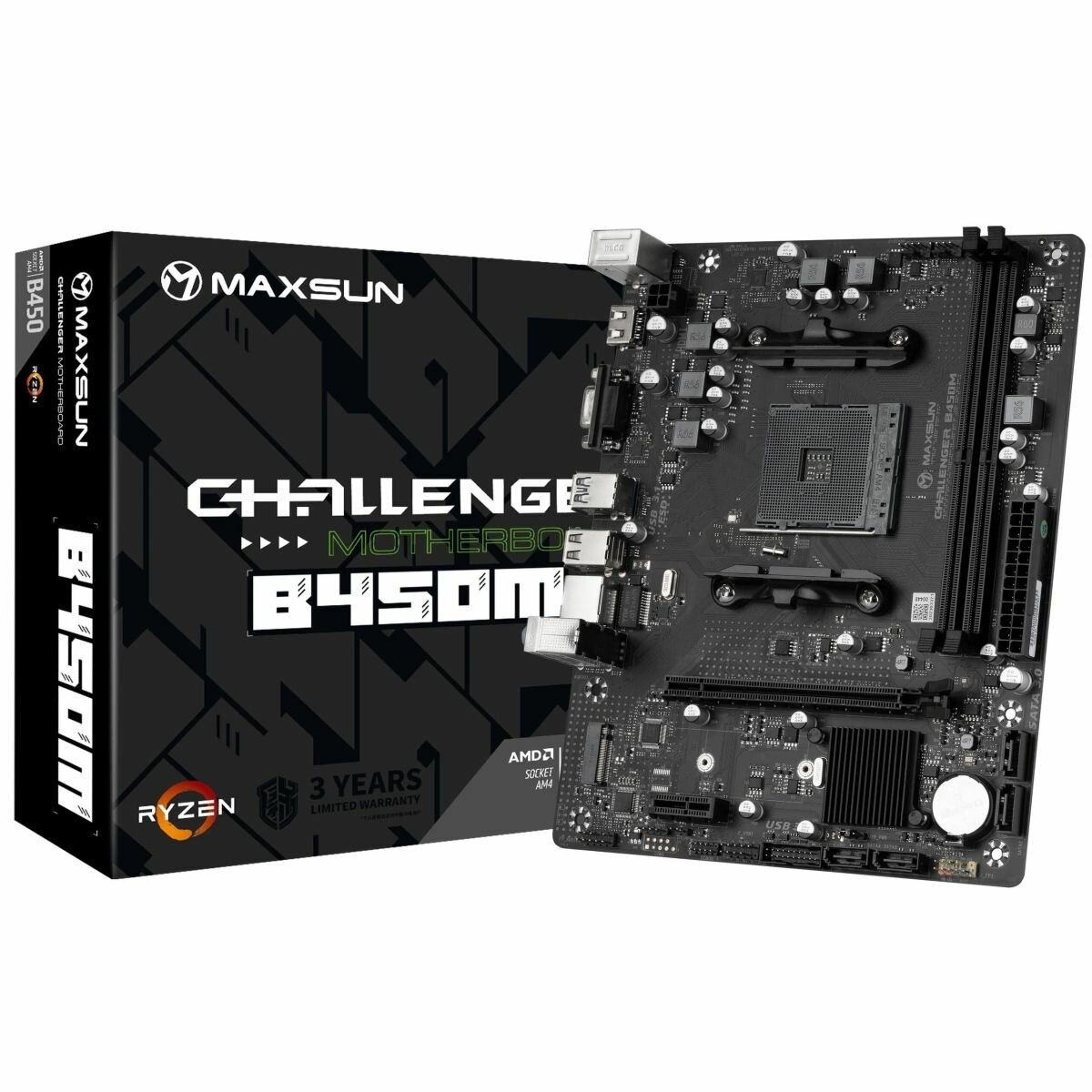 Материнская плата Maxsun MS-Challenger B450M, AM4, AMD B450, Micro-ATX, RTL (6940709669747)