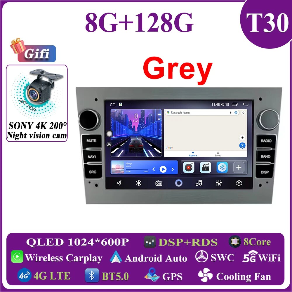 Автомагнитола Android 16 для Opel Astra H G J Antara Vectra C Zafira B Vivaro Meriva B 8-128G CAM