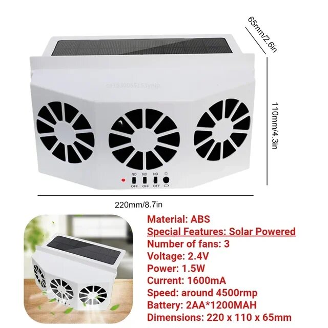 Солнечный вентилятор 3-х лопастной White 3 Fan Solar