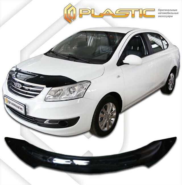 Дефлектор капота для Chery Bonus 3 2014-н. в. Черный глянцевый СА Пластик