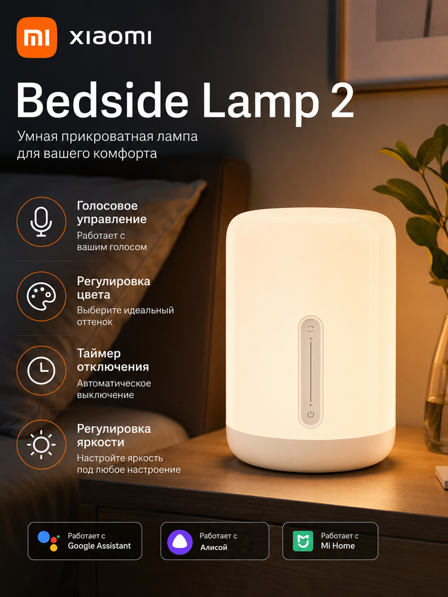 Лампа прикроватная Xiaomi Mi Bedside Lamp 2 , умная, RGB, 9Вт