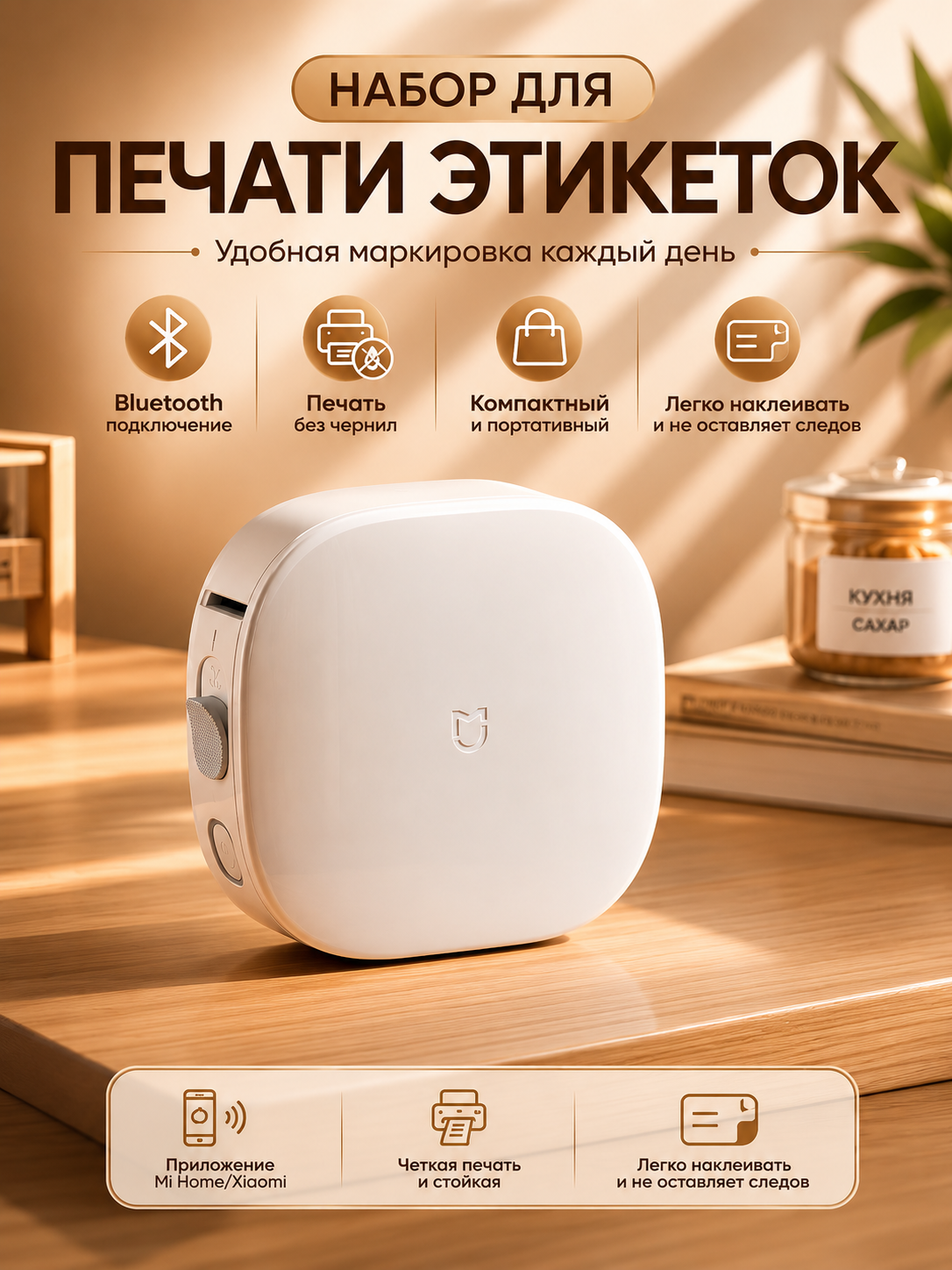 Термопринтер этикеток Mijia Lable Printer Set, термопечать 203 dpi, белый