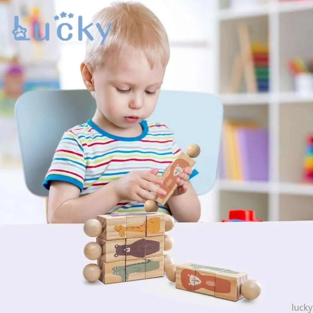 LuckyДеревянные вращающиеся погремушки для новорожденных, умные игрушки Монтессори для младенцев