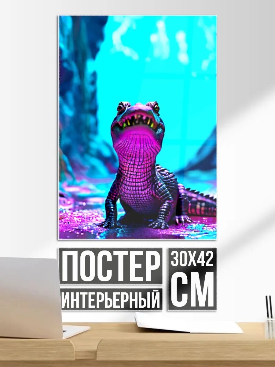 Постер на стену Крокодил в бирюзовом