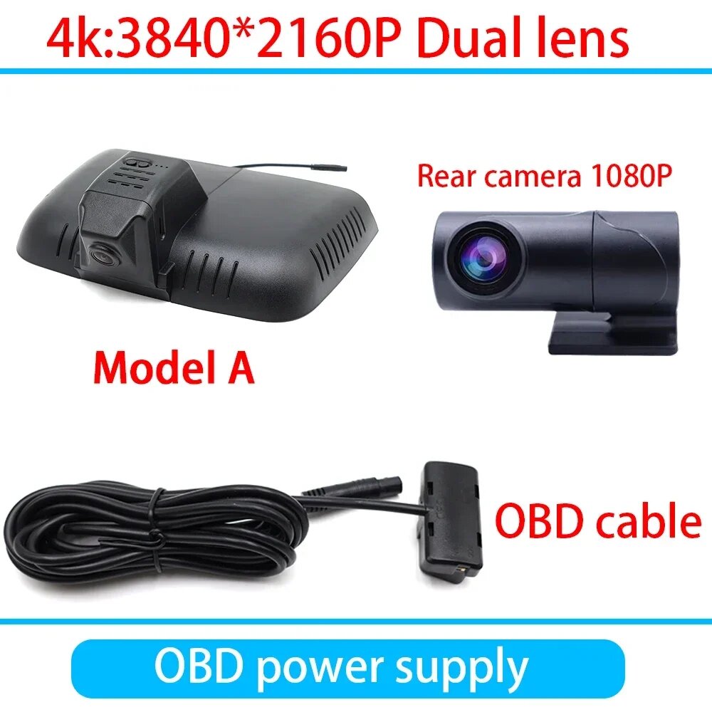 Автомобильный видеорегистратор ZhuCamX ночного видения UHD 4K 2160P DVR OBD Two Lens Model A, 128G