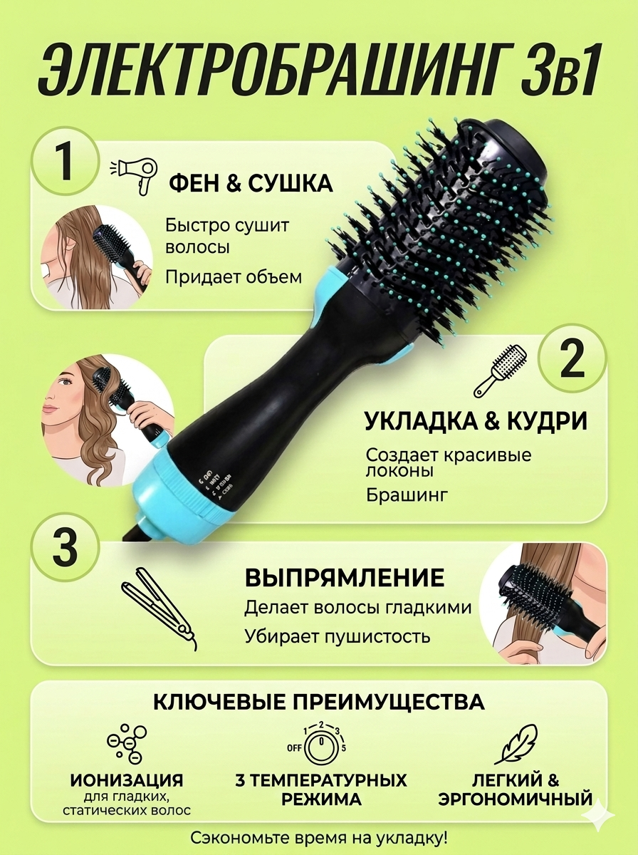 Электробрашинг мультистайлер для укладки волос / фен стайлер
