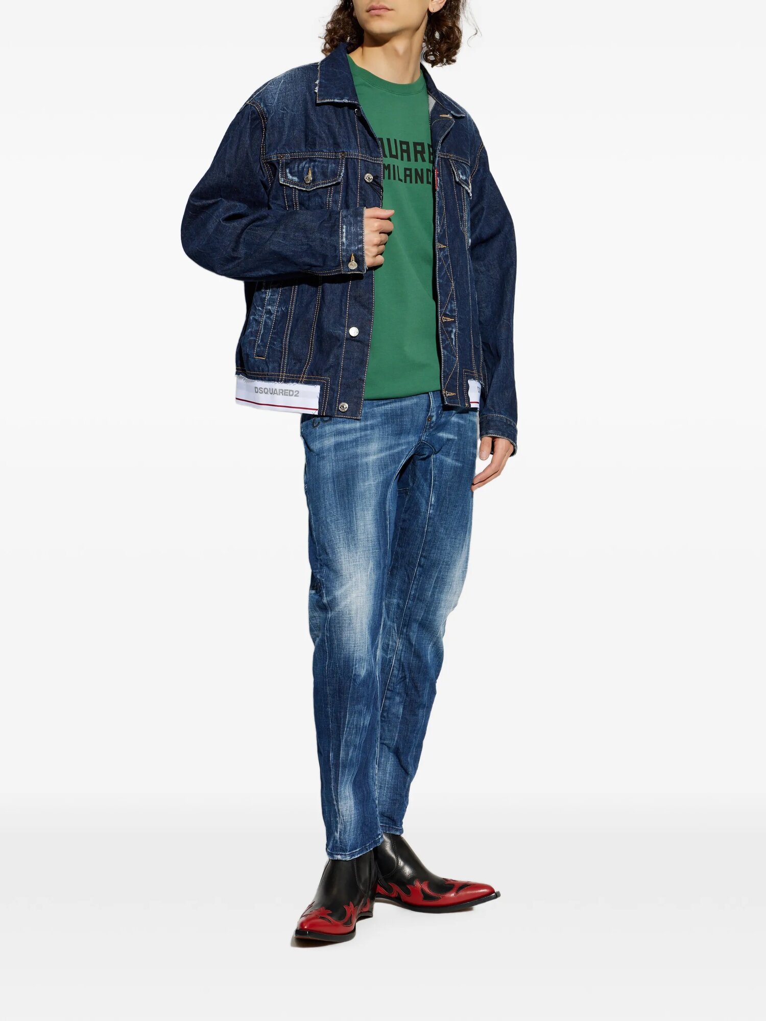 Куртка DSQUARED2 Distressed logo-trim denim jacket, размер XL — фото 1