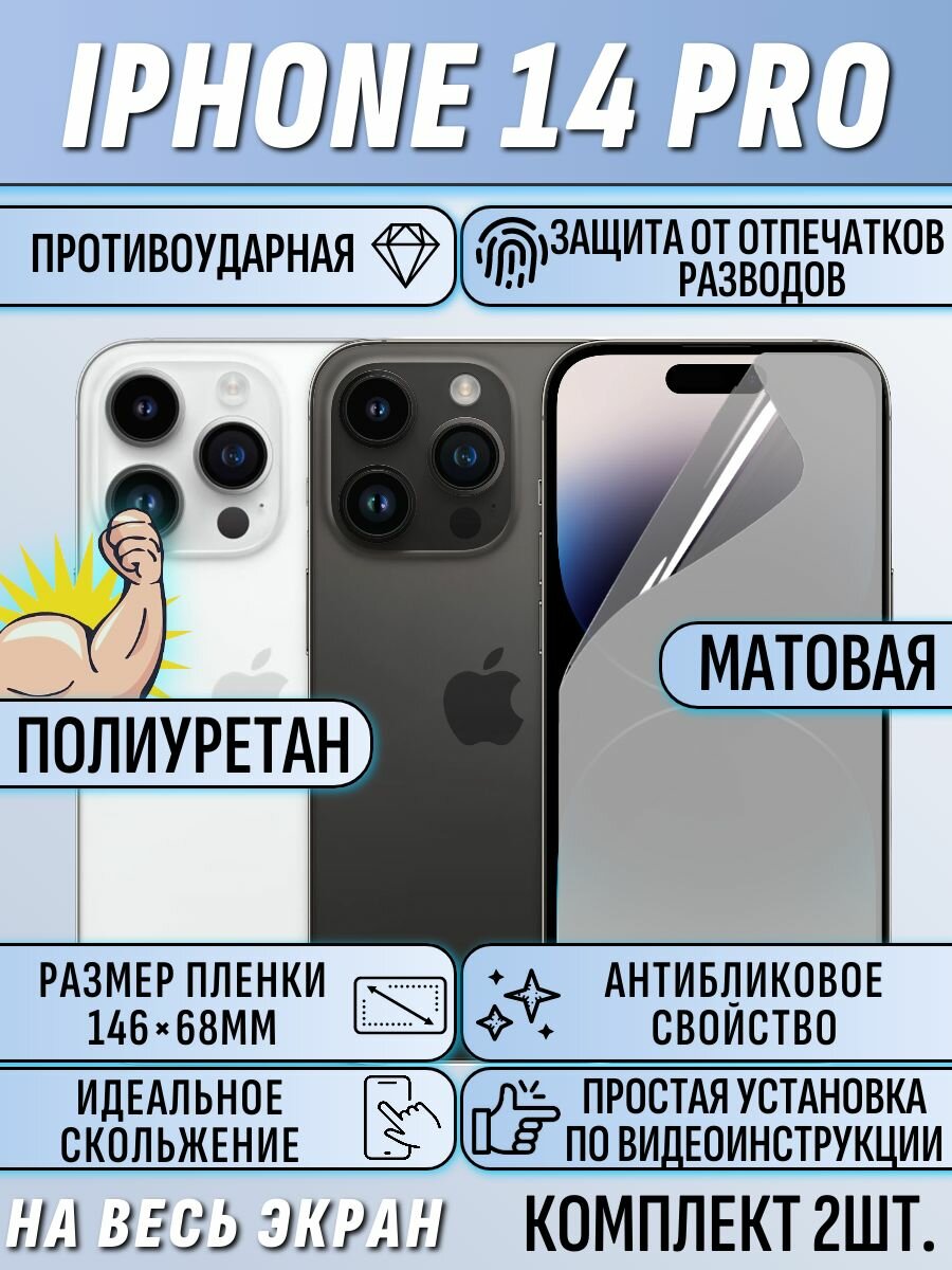 Гидрогелевая защитная пленка для Apple iPhone 14 Pro матовая на весь экран 2 шт