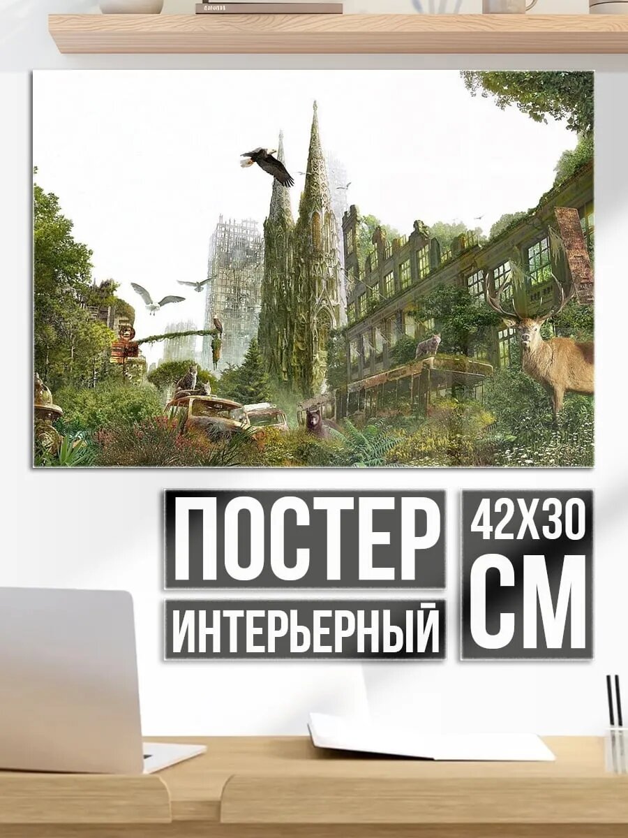 Плакат постер Заброшенный город зелень