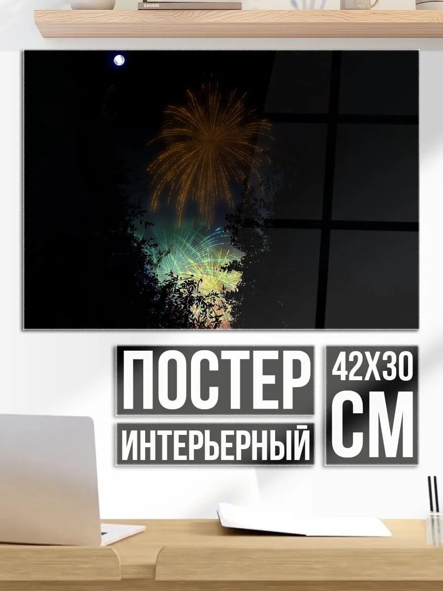 Плакат постер Ночной фейерверк