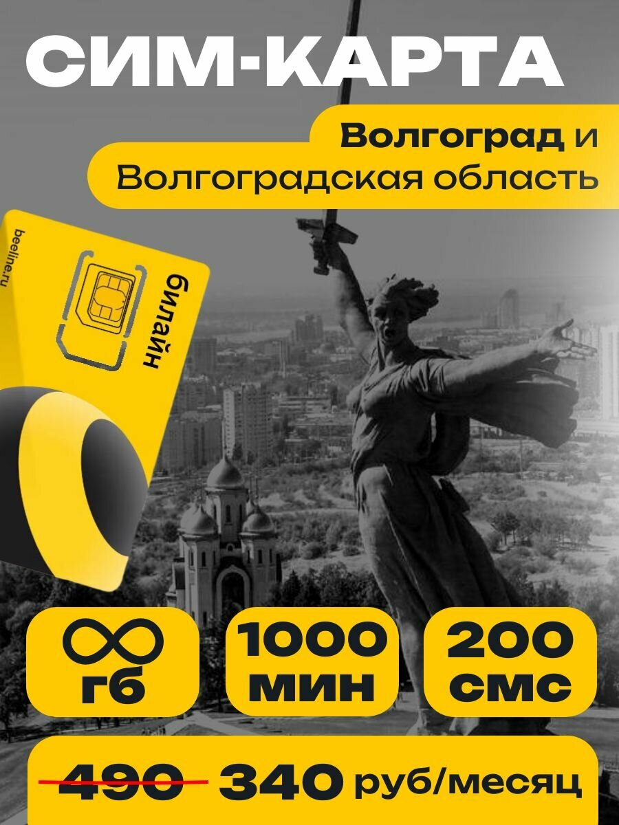 Сим-карта Билайн тариф Эксклюзивный Онлайн Волгоградская область Безлимитный интернет и 1000 минут за 340 руб.