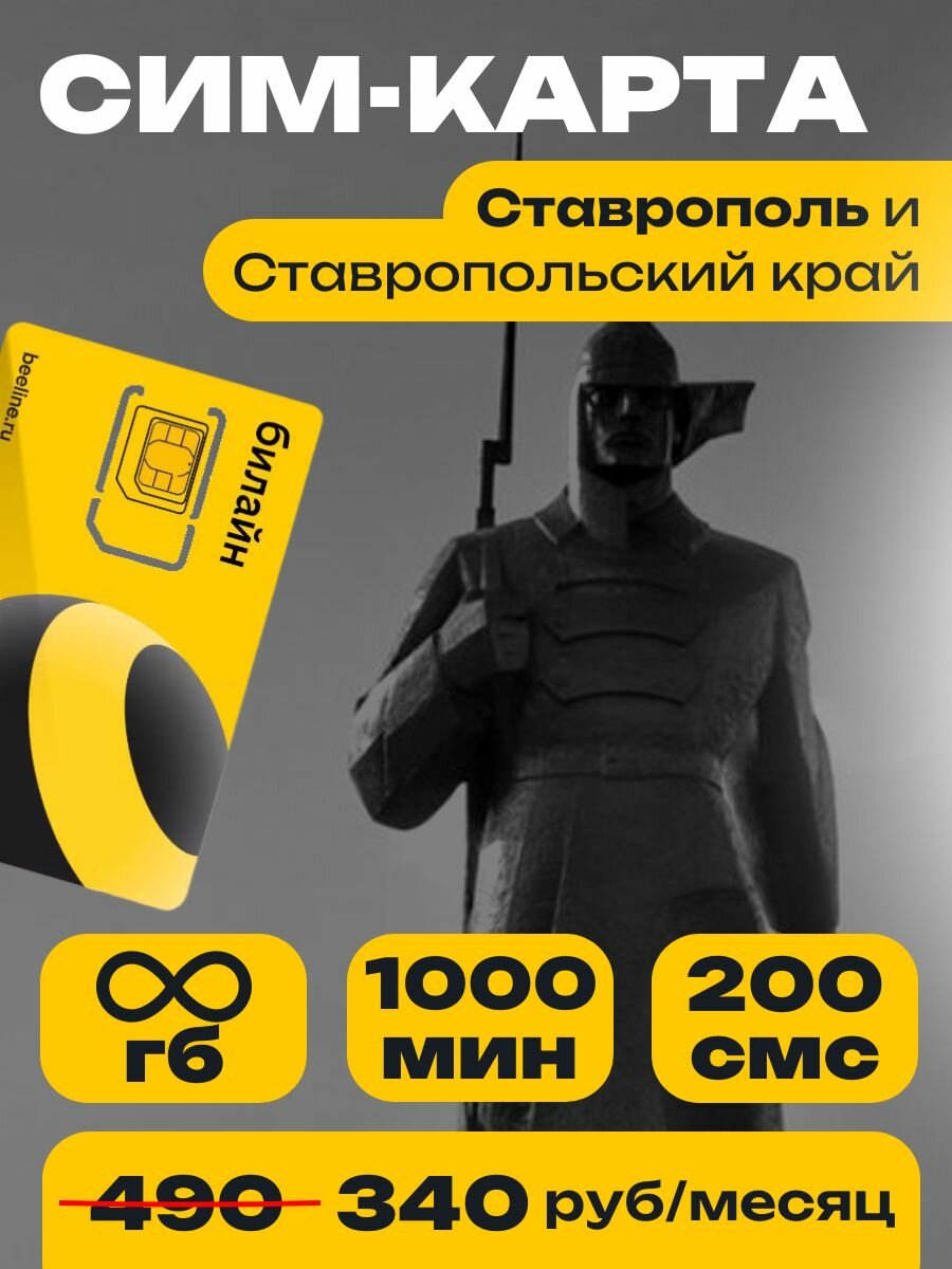 Сим-карта Билайн тариф Эксклюзивный Онлайн Ставропольский край Безлимитный интернет и 1000 минут за 340 руб.