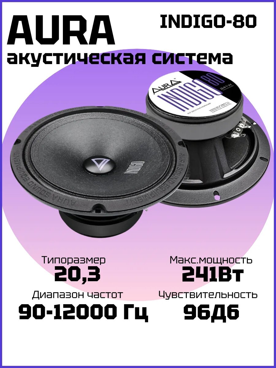 Акустическая система AurA INDIGO-80, эстрадная, черная, 5.95 кг