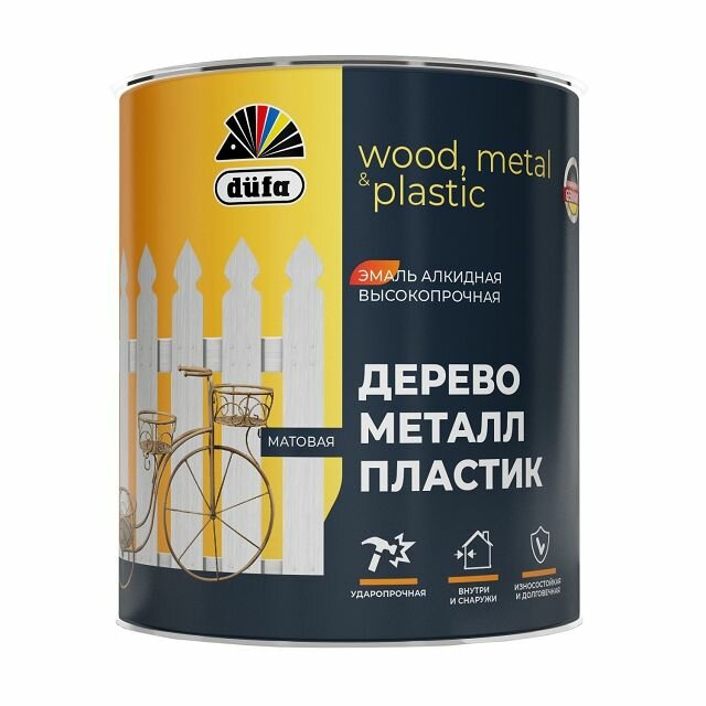 Эмаль алкидная DUFA, дерево металл пластик, белая, 2л, арт. МП00-012376