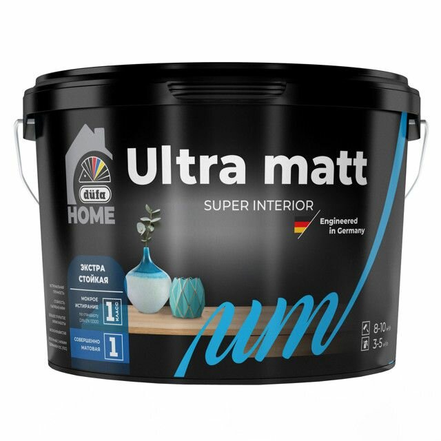 Краска в/д DUFA Home Ultra matt база3 для стен и потолков 9л бесцветная, арт. МП00-009873