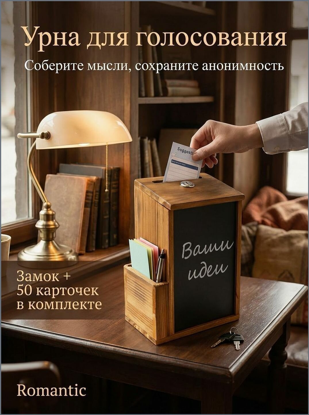 Деревянный ящик для пожертвований с прорезью для монет и замком. Прочный ящик для пожертвований поставляется с 50 карточками желаний и 2 ключами. Подходит для офисов, школ, ресторанов и супермаркетов.