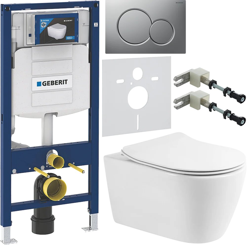 Комплект 6 в 1 Унитаз подвесной BelBagno Марино (Marino) BB105CHR, безободковый / Сиденье BB2034SC, с микролифтом / Инсталляция Geberit Duofix UP 320 111.300.00.5 (111.950.00.6), Кнопка Sigma 01 115.