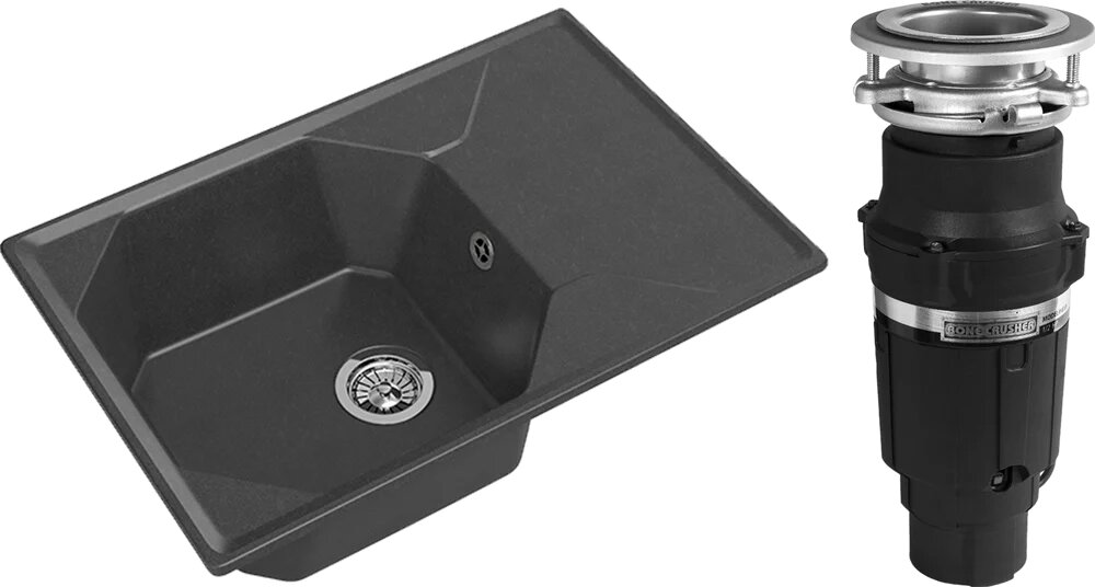 Комплект Мойка GranFest Unique GF-U-740L 74x50, графит, искусственный мрамор / Измельчитель Bone Crusher BC 610-AS электрический, нержавеющая сталь