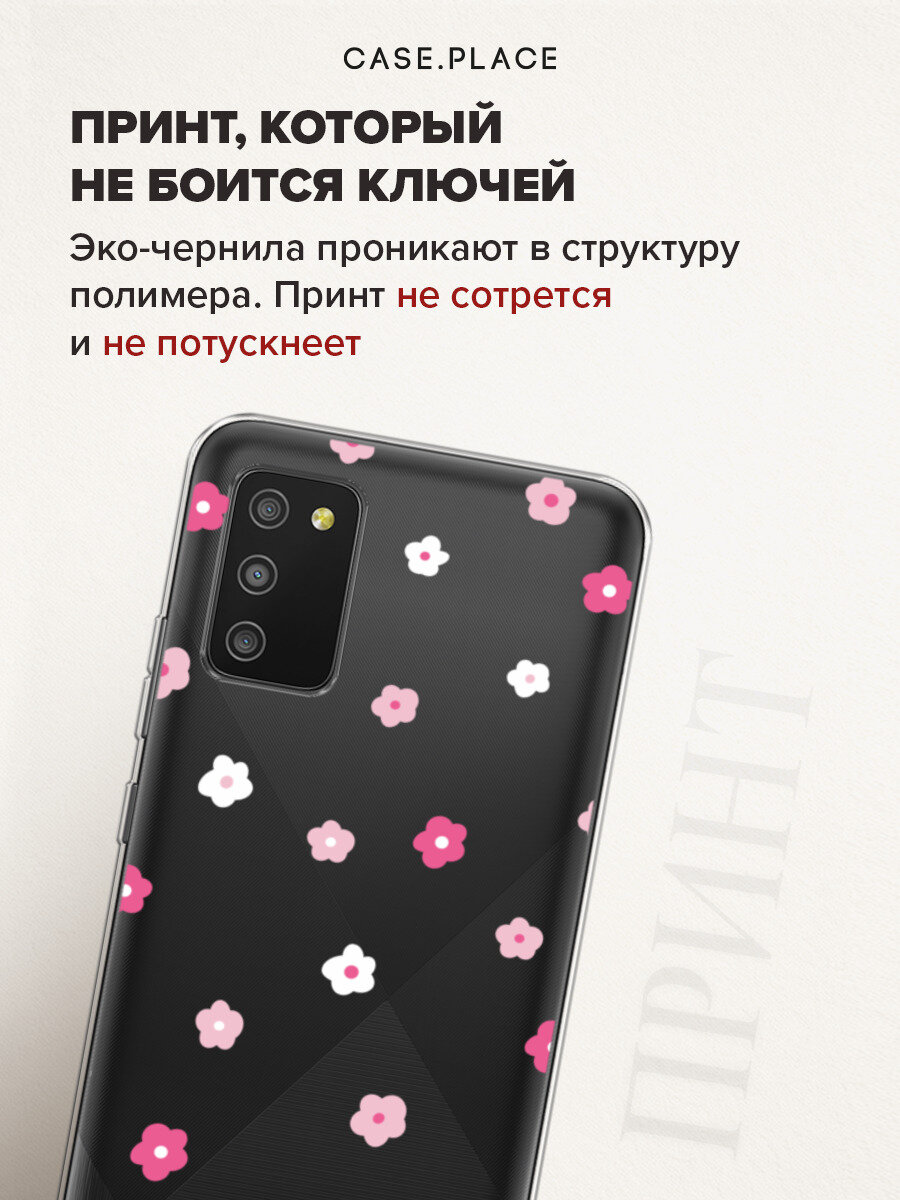 Чехол на Samsung Galaxy A02s / Самсунг Галакси A02s с принтом "Весенние цветочки рисунок", прозрачный — фото 1